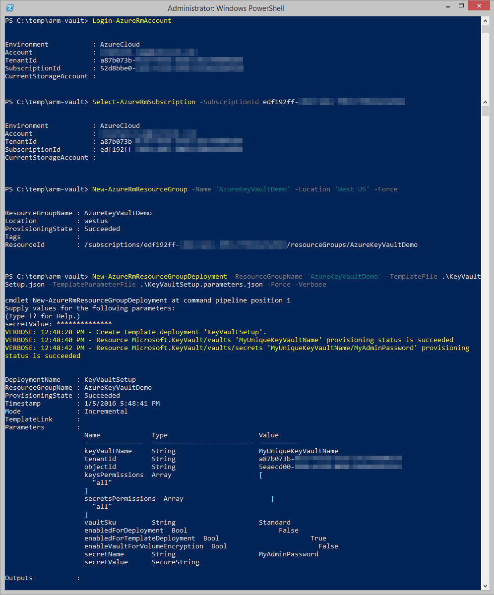 Create An Azure Key Vault Using An Arm Template Api Version 2015 06 01 And Azure Powershell V104